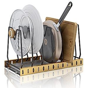 Pot Organizer Rack for Under Cabinet, With 7 Compartments Lid Organizer Pots and Pans, Kitchen Pot Lid Holder Organization for Skillets, Cookware, Cutting Boards, Cookie Sheet, Bakeware, Under Cabinet