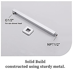 AZOS 16 Inch Shower Arm with Flange, Rain Shower Head Extension Extender, Chrome Universal Showering Components Shower Arm Stainless Steel Bathroom Rainfall Showerhead
