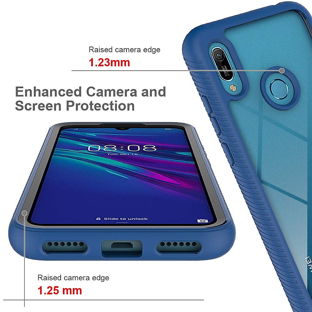 QiongNi Case Cover for Huawei Y9 Prime 2019, Anti-Fall and Shock-Absorbing, Blue