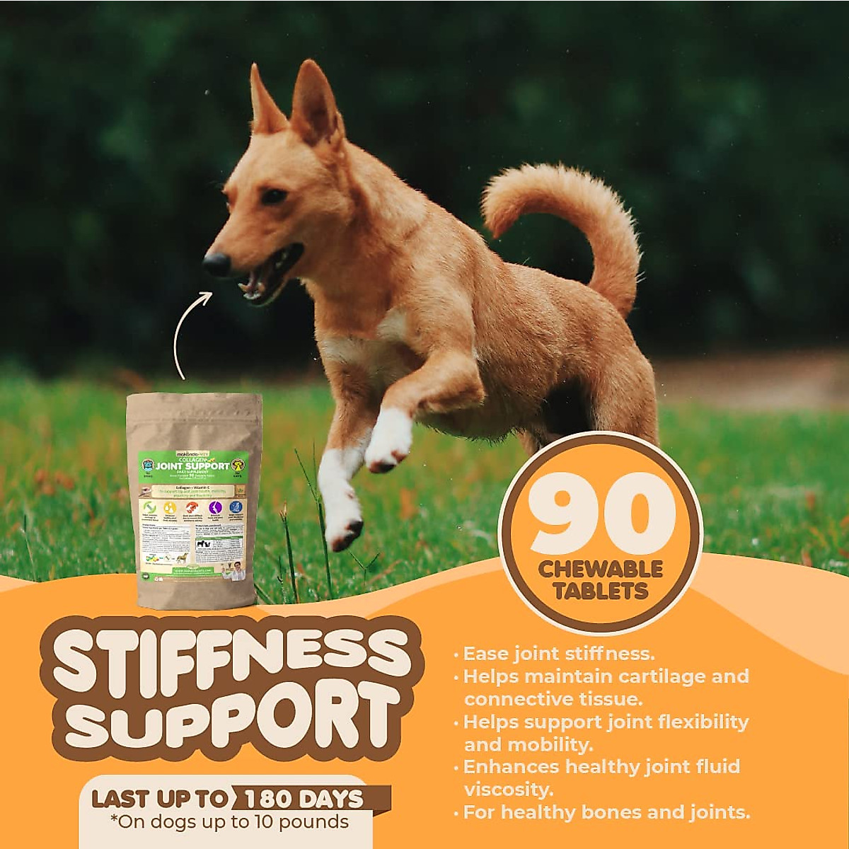 Makondo Pets - Collagen for Dogs & Cats - Collagen Supplements for Joint Health - Vitamin C Supplement for Joint Mobility - Joint Support Supplement for Dog & Cats - Bacon Flavored Tablets (90 Count)