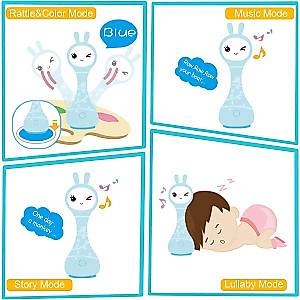 Alilo Bunny Baby Rattle Shaker and Teether Toys for 0-6-12 Months,Electronic Rattle Infants Toy,9 Kinds of Color Learning and Educational Toys with Music & Light, Gift for Newborns Girls Boys Toddlers