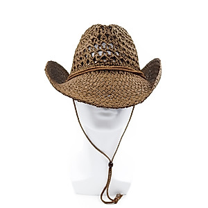 Melesh Adult Sun Straw Western Cowboy Hat (Coffee)