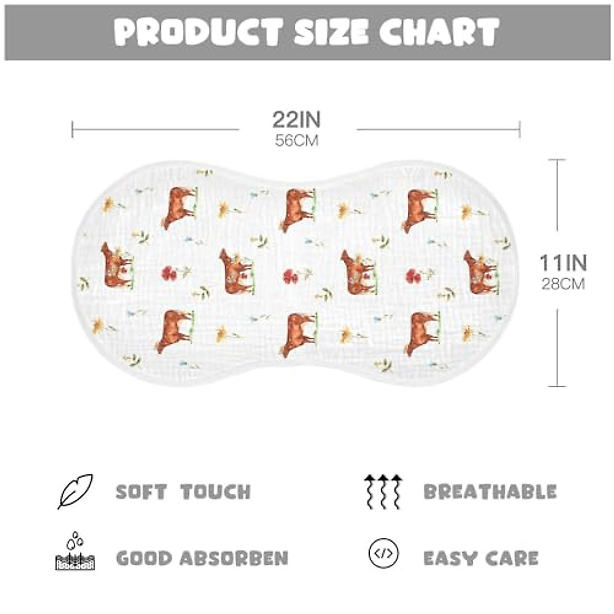 vvfelixl Muslin Burp Cloths Cows Wildflowers Baby Washcloths for Baby Girl Boys 2 Pack White