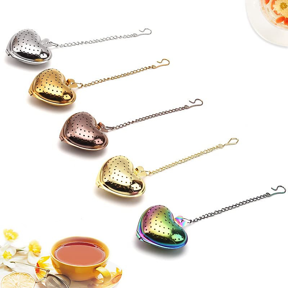 Stainless Steel Creative Tea Infuser Metal Heart Shape Reusable Tea Coffee Filter Strainer Teapot Accessory Kitchen Gadget Too (gold)