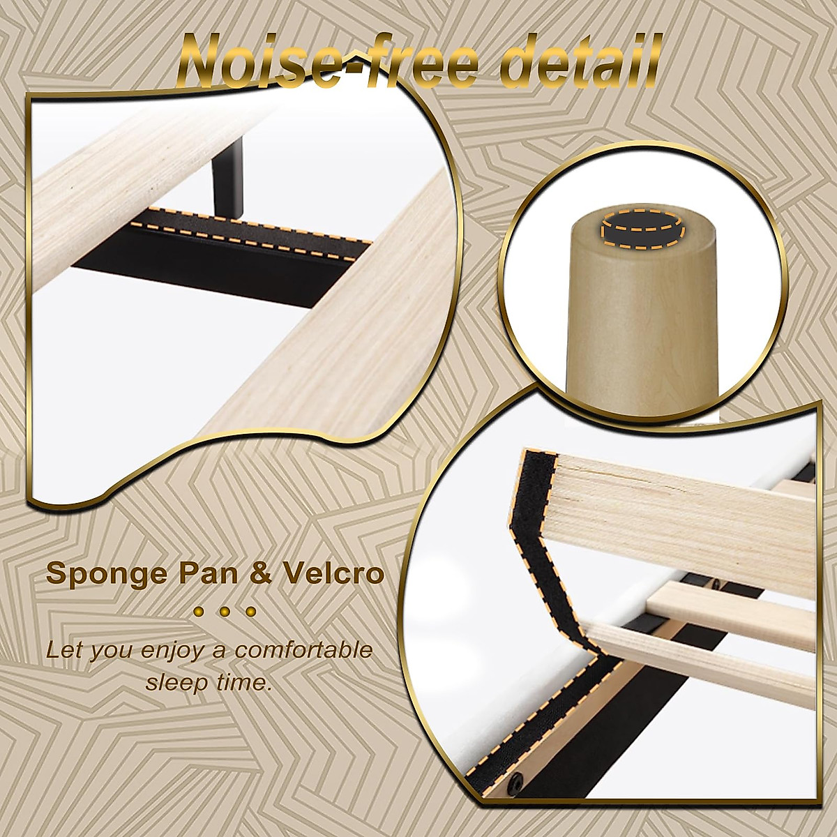 Mhjinuwet Queen Size Bed Frame, Velvet Upholstered Platform with Headboard, Easy Assembly, No Box Spring Needed, Non-Slip and Noise-Free with Strong Wooden Slats (Beige, Queen (U.S. Standard))