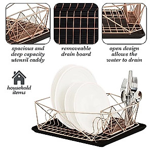 Kitchen Details Copper Geode Deluxe Dish Drying Rack with Drain Board | Cutlery Basket | Utensil Holder | Iron Frame