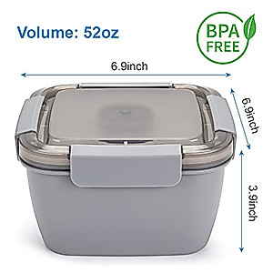 Freshmage Salad Lunch Container To Go, 52-oz Salad Bowls with 3 Compartments, Salad Dressings Container for Salad Toppings, Snacks, Men, Women (Grey)