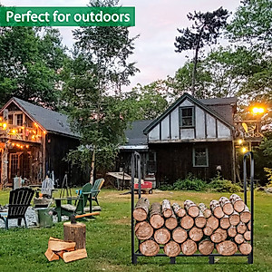 CONNOO 4ft Firewood Rack Stand Heavy Duty Firewood Log Rack Holder Fireplace Wood Storage Holder for Indoor Outdoor Metal Pile Log Stand Stacker Holder, Matte Black