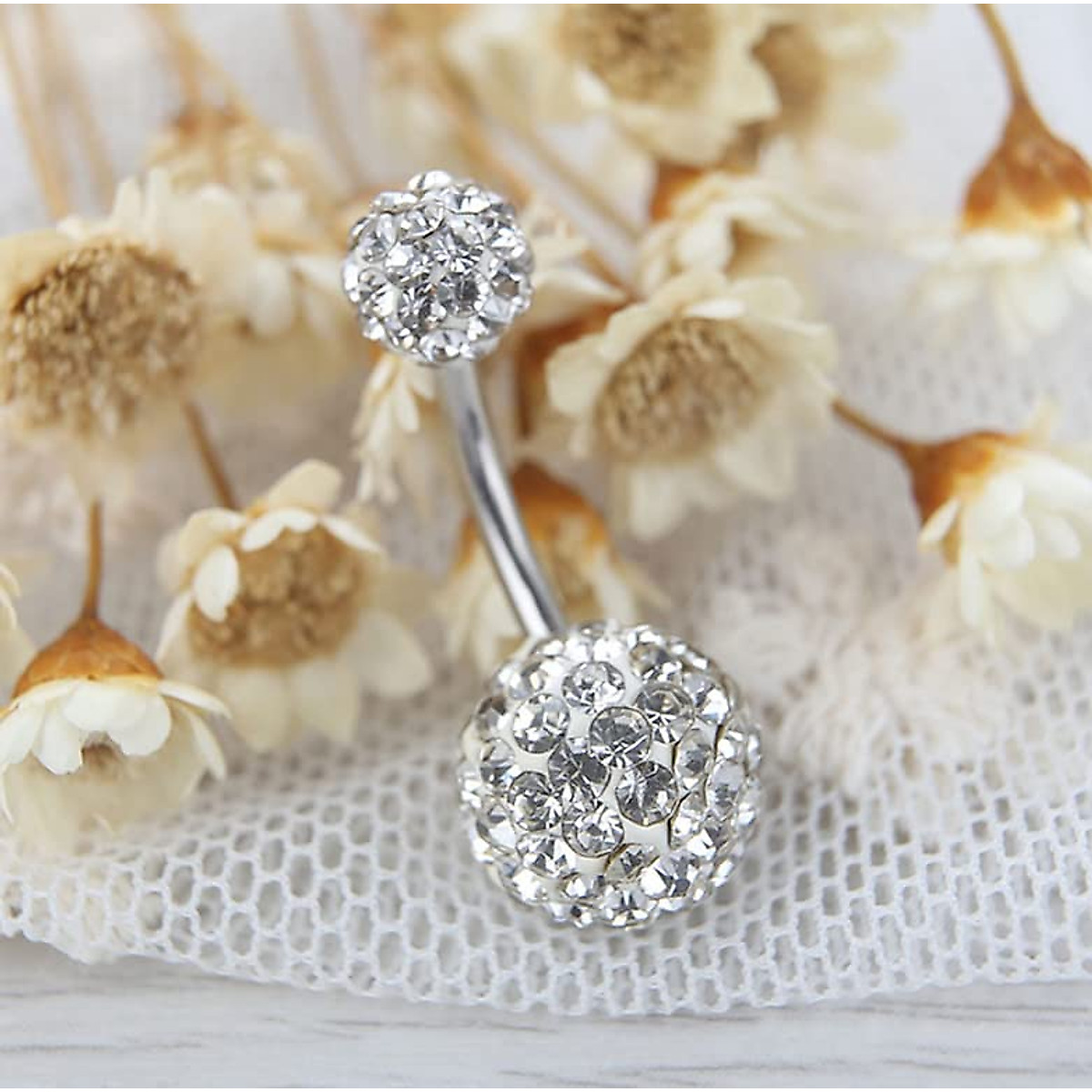 Anicina 14G Belly Button Ring Surgical Steel for Women Silver Navel Butterfly Flower Piercing Jewelry 10mm Curved Barbell Studs