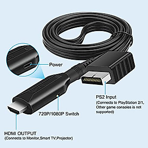 HDMI Cable for Playstation 2 & Playstation 1 Console (PS2 & PS1), PS1/PS2 to HDMI Adapter with True RGB Signal Output Playstation 1 Adapter Sony PS2 HDMI Converter