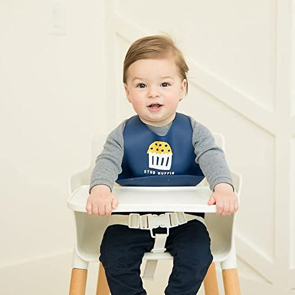 Bella Tunno Boy’s Wonder Bib – Silicone Baby Bibs for Boy with Adjustable Neck, Non-toxic & BPA Free Soft Silicone Bib, Durable, Waterproof, Easy to Clean, Stud Muffin