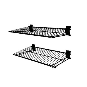 MIDO BROS. Slatwall Wire Metal Shelf Heavy Duty Adjustable Steel Slat Wall Mount Shelves for Garage Storage & Retail Display (24" x 12") Pack of 2 (Black)