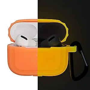 kwmobile - Case Compatible with Apple Airpods Pro - Case Glow in The Dark Cover Made of Silicone - Orange