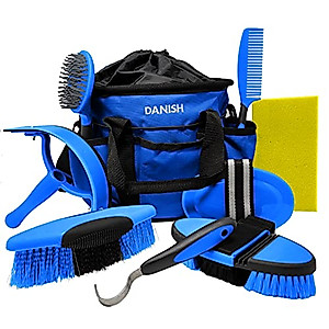 Premium Horse Grooming Kit | 9 Piece Durable Hair groomer Brush Set. Perfect Horse Gift For Beginners or Professional (Blue)