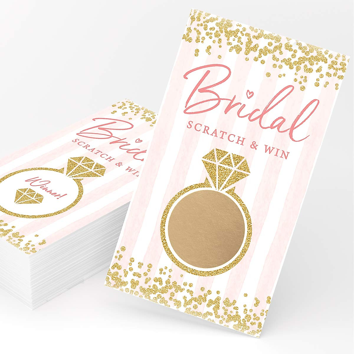 Printed Party Bridal Shower Games – Scratch Off Raffle Cards, Fun Wedding Shower Game, Pink and Gold Design, 30 Cards & Stickers