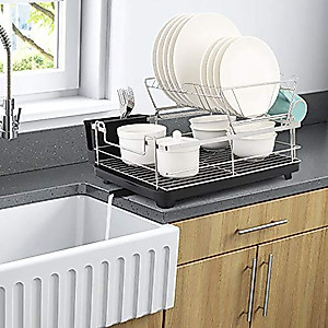 Dish Drying Rack, Small Dish Rack with Utensil Holder, Wine Glasses Holder, Compact Dish Drainer for Kitchen Counter Cabinet