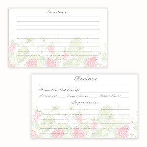 Recipe Cards, 4x6 inches, 25 Pack, 18 Ingredient Lines, Strawberry Daydreams Design