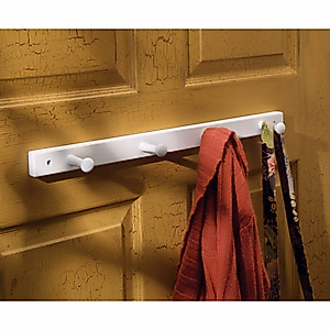 iDesign Wooden Wall Mount 4-Peg Coat Rack for Hanging Jackets, Leashes, Purses, Hats, Scarves, Bags in Mudroom, Kitchen, Office, 21.5" x 1.6" x 3.1", White