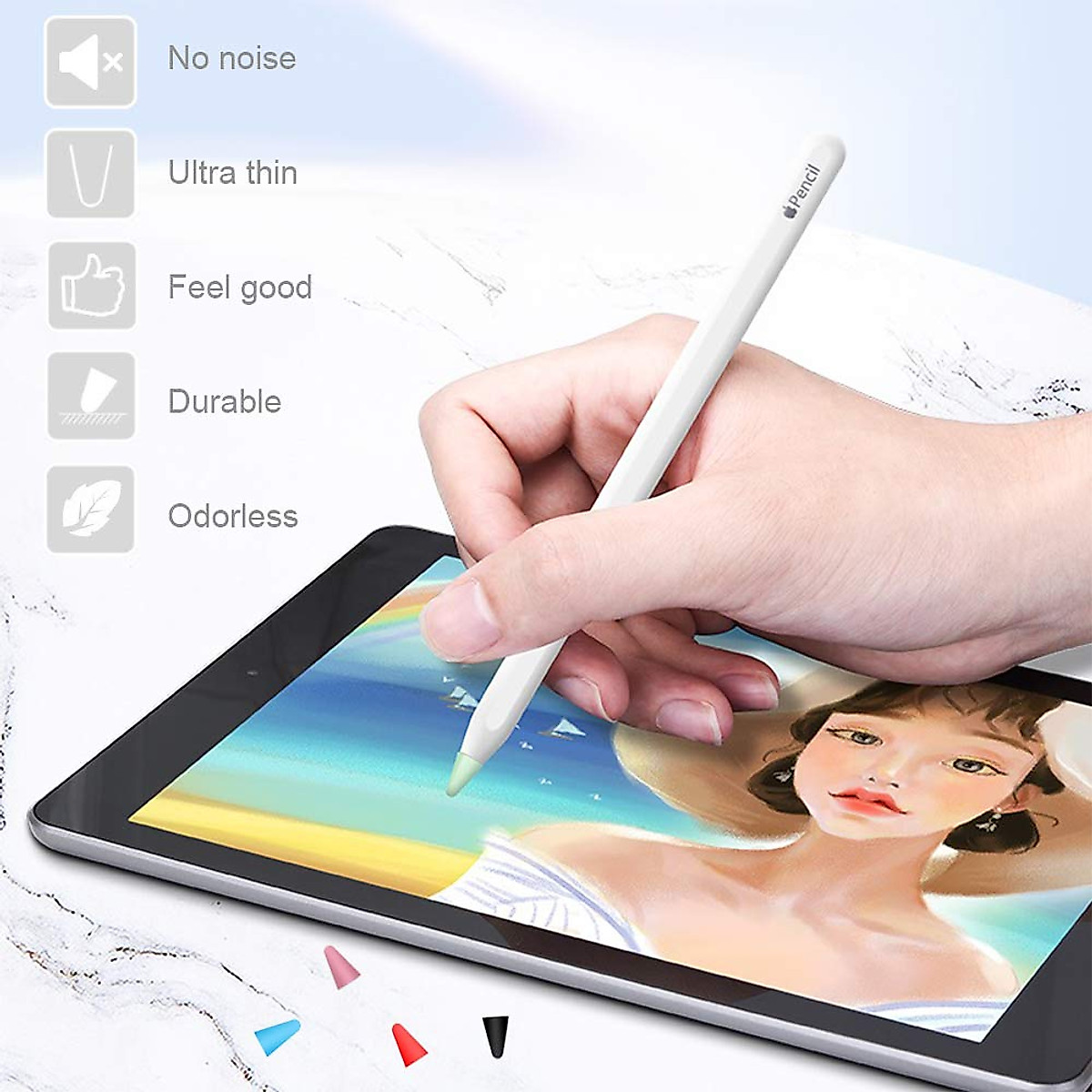 YINVA Cover for Apple Pencil Tips, Silicone Nib Mute Cap Accessories for Apple Pencil 1st/ 2nd Gen/USB-C Pen Tip(30 PCS,10 Colors)