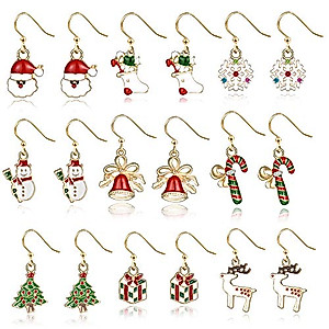 9 Pairs Christmas Drop Earrings Set Thanksgiving Xmas Holiday Dangle Earrings Jewelry Set for Womens