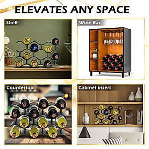 Bariboo Wine Rack. Stackable Countertop Wine Bottle Stand. 12 Bottles Wine Holder Organizer for Table Top, Pantry, Cabinet, Refrigerator. Wine Bar Quality Plastic Lightweight Storage (Black)