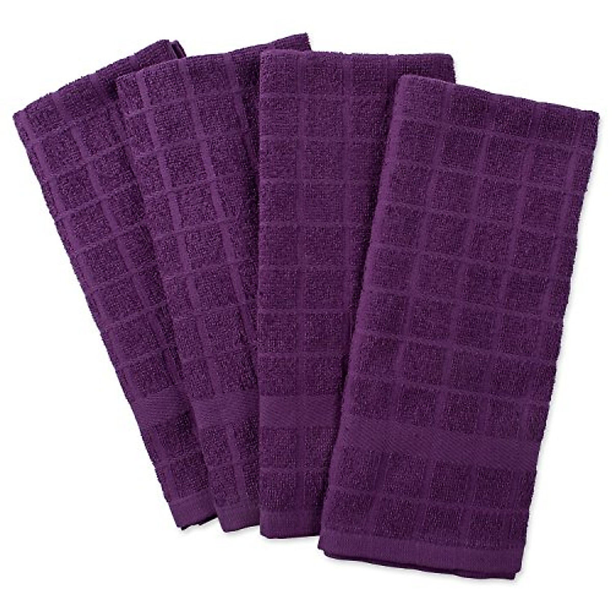 DII Basic Terry Collection Windowpane Dishtowel Set, 16x26, Eggplant Solid, 4 Piece