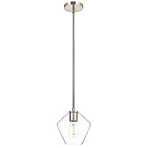 Linea di Liara Macaria Modern Glass Farmhouse Pendant Lighting for Kitchen Island and Over Sink Lighting Fixtures Brushed Nickel Pendant Light Hanging Ceiling Light Angled Clear Glass Shade, UL Listed