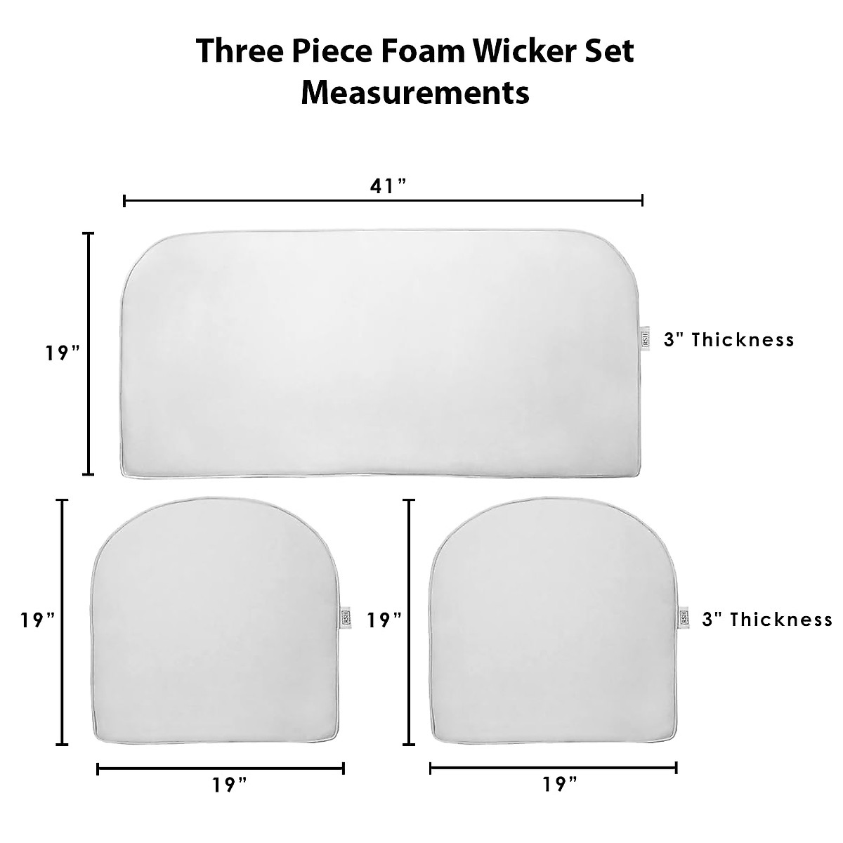 RSH DECOR: Sunbrella 3-Piece Wicker Foam Cushion Set | 41" x 19" & 19" x 19" | Performance Fabric | Outdoor Settee Loveseat & U-Shape Seat Cushions for Patio Furniture | Canvas Jockey Red