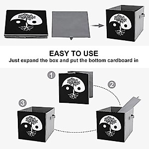 Tree of Life Yin Yang Collapsible Storage Bins Basics Folding Fabric Storage Cubes Organizer Boxes with Handles