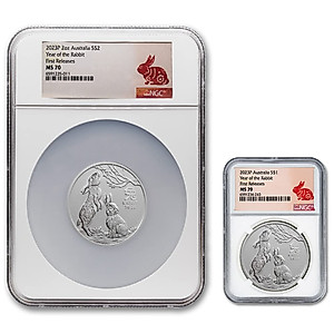 2023 P 2 oz Silver Australian Lunar Series III Year of the Rabbit Coin MS-70 (First Releases - Lunar Label) $2 NGC MS70