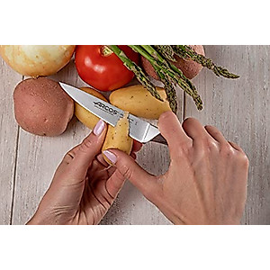 Arcos Paring knife 4 inches Nitrum Stainless Steel.Paring Knife for Peeling Fruits and Vegetables. Wooden Handle and blade 100 mm. Rust & Wear Resistant. Series Natura. Color Brown