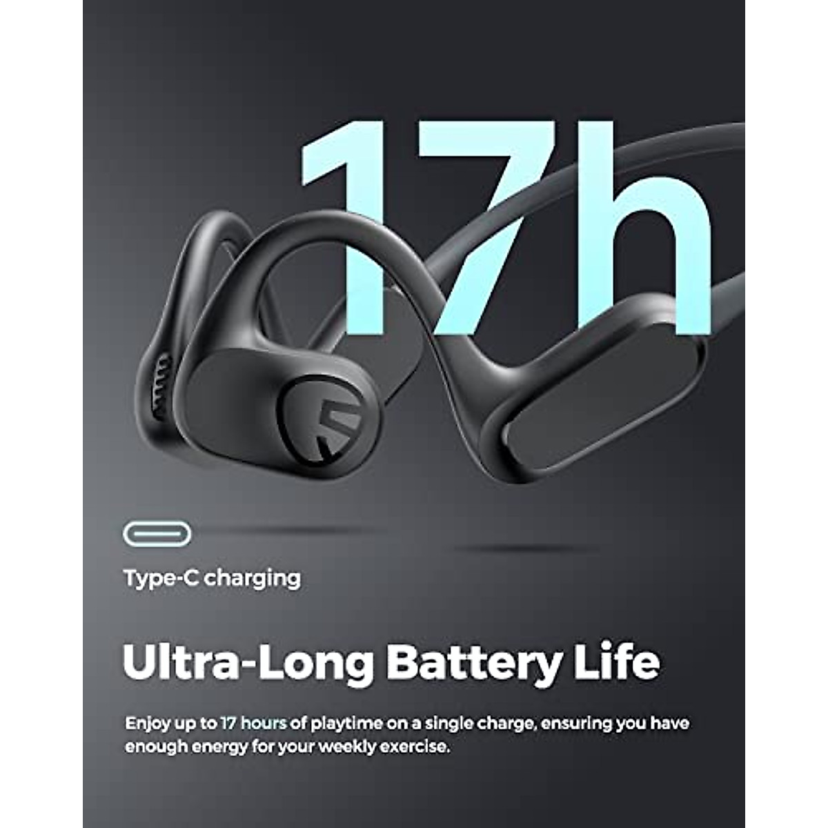 SoundPEATS Air Conduction Headphones, RunFree Lite Open-Ear Sports Bluetooth V5.3 Headphones with Bass Boost and 17 Hours, Sweatproof Ultralight Headset for Running, Workouts, USB-C