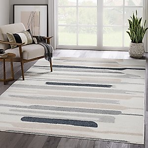 Abani Rugs Cream and Gray 8 ft. x 10 ft.(7'9"x10'2") Contemporary Neutral Paint line Area Rug. Superior Turkish Stain Resistant Area Rug