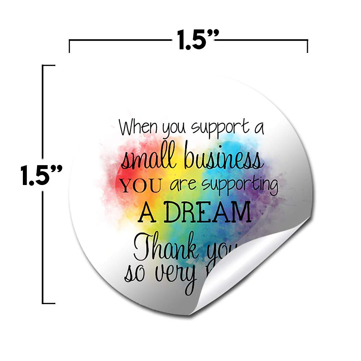 Thank You for Supporting My Dream Rainbow Heart Customer Appreciation Sticker Labels for Small Businesses, 60 1.5" Circle Stickers by AmandaCreation, for Envelopes, Postcards, Direct Mail, More!