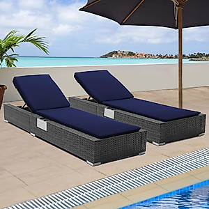 NICESOUL® Patio Wicker Lounge Chairs Set of 2 Conversation Chaise Rattan Outdoor Furniture Heavy Duty Deep Seating Recliner Set Handwoven PE Wicker Conversation Sets （Navy Blue