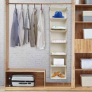 Univivi 6 Layer Closet Organizers and Storage, Hanging Shelves for Closet with 6 Side Pockets, Hanging Closet Shelves, Hanging Shoes Closet Sweater Organizer for Closet- Beige