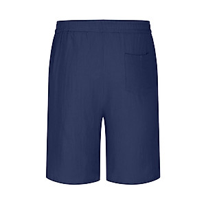 Mens Khaki Cargo Shorts Big and Tall Men's Linen Shorts 2023 Causal Elastic Waist Drawstring Summer Beach Shorts Classic-Fit Flex Pants 7 Inch Inseam Shorts Men Cotton Navy XL