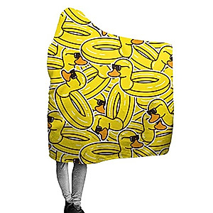 Hooded Blanket, Duck Swimming Ring Tropical Summer Cartoon Pattern Anti Pilling Flannel Print Wearable Blanket Fleece Throw Blanket Wrap Soft Microfiber Novelty Blanket 60x50 Inch