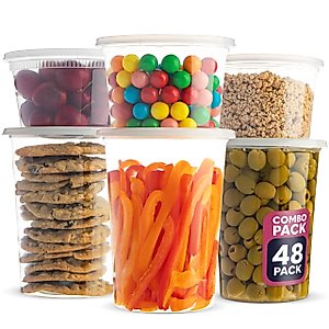 Food Storage Containers With Lids, Plastic Deli Containers Variaty Pack, Soup Containers With Airtight Lids Meal Prep To Go, Microwave, Freezer & Dishwasher Safe BPA-Free, 48 Pack, 16 & 32 Oz