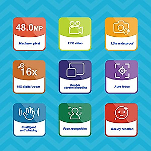 Digital Camera,2.7K HD Digital Camera 16X Zoom Smart 48MP Underwater Camera (Yellow)