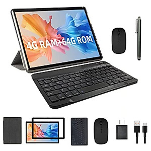 2023 Newest 2 in 1 Tablet, 10 inch Android 11 Tablet with Keyboard, 4GB+64GB, Tablets with Case Mouse Stylus, 1.8GHz Quad Core, 1280*800 HD Touch Screen, 8MP Dual Camera, Games, Wi-Fi, BT Tableta PC