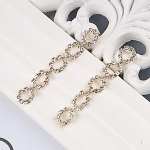 Sttiafay Vintage Crystal Square Drop Earrings Long Rhinestone Tassel Earrings Gold Hollow Square Dangle Earrings Sparkly Cz Bridal Stud Earrings Jewelry for Women and Girls