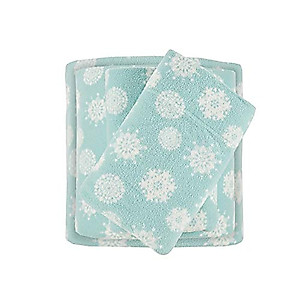 Sleep Philosophy True North Micro Fleece Bed Sheet Set, Warm, Sheets with 14" Deep Pocket, for Cold Season Cozy Sheet-Set, Matching Pillow Case, Twin, Blue Snowflake, 3 Piece
