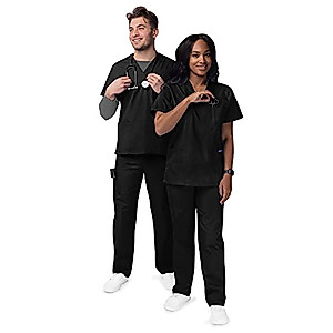 Sivvan Unisex Scrubs - Classic V-Neck Top & Drawstring Pants Scrub Set - S8400 - Black - M