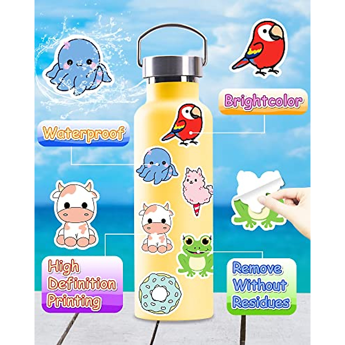 Gojmzo 600 PCS Stickers for Kids, Cute Water Bottle Stickers Vinyl Waterproof Stickers for Laptop Skateboard Phone Computer Hydroflask, Cute Kawaii Animal Sticker Pack for Kids Teens Girls