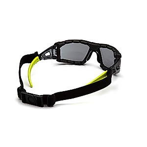 Pyramex Fyxate Safety Glasses Gray Lens H2MAX AF with Foam Padding and Lime Temples