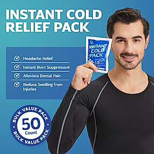 50 Pack Instant Ice Cold Pack (6” x 4.5”) - Disposable Instant Ice Packs for Injuries | Cold Compress Ice Pack for Pain Relief