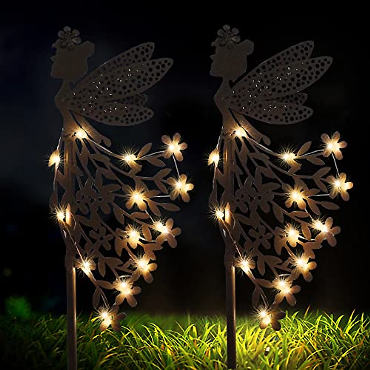 TSTGEE Solar Outdoor Lights Decorative 2 Pack Metal Fairy Stake Solar Lights Outdoor Garden Waterproof for Lawn,Patio,Yard Solar Fairy Stake,Garden Gift