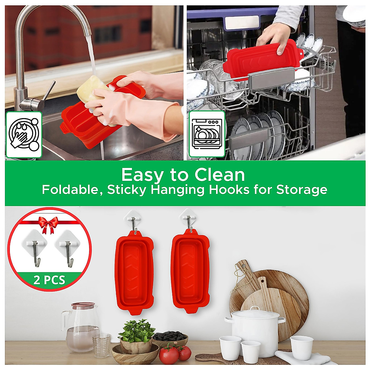 TUMAYTHK 2-Pack Silicone Reusable Grease Cup Liners for Blackstone Griddles 36" 28" 22" 17", Replacement for Aluminum Foil Drip Pan Liners, Foldable Grease Catcher Liner + 2 Pcs Hanging Hooks