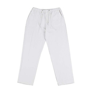 Men's Casual Loose Linen Pants Lightweight Drawstring Elastic Waistband Trousers